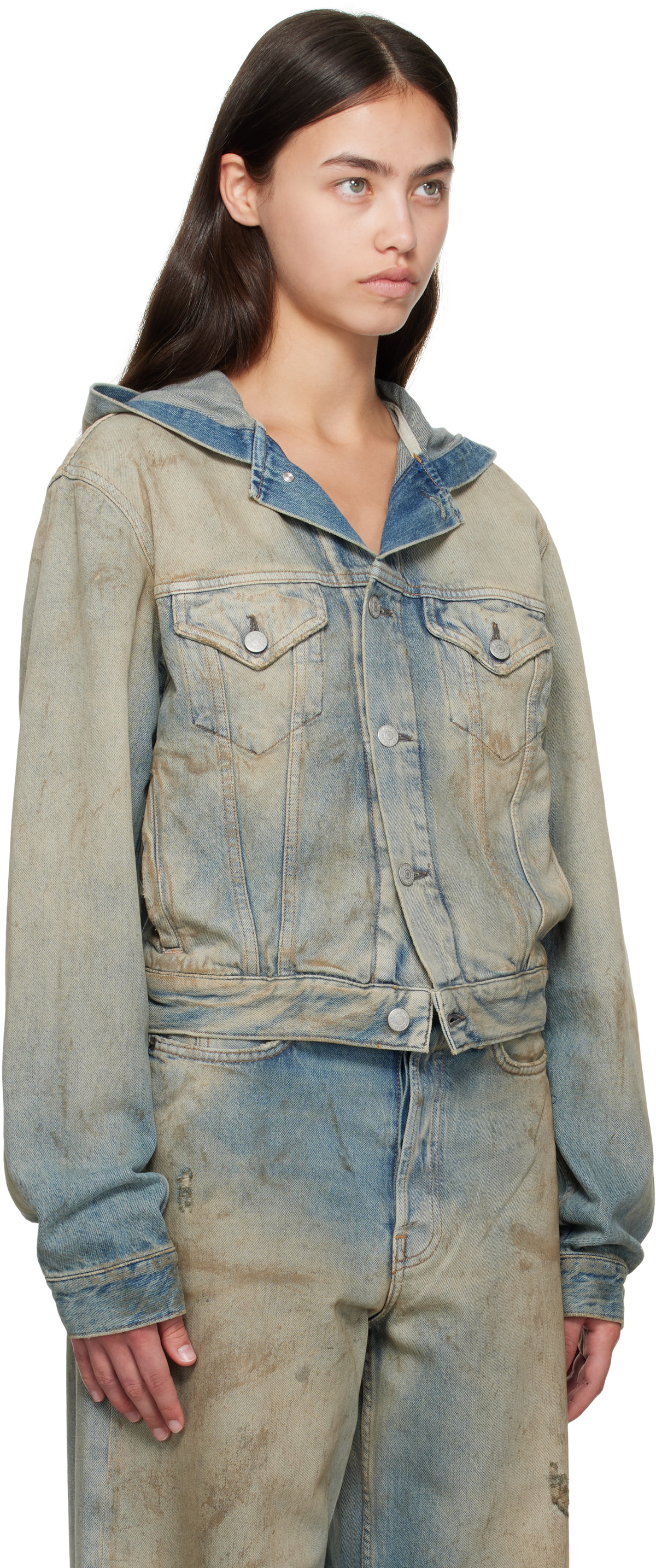 Acne Studios Blue Hooded Denim Jacket Acne Studios