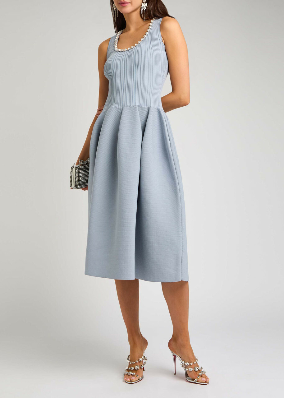 Self-portrait Embellished Stretch-knit Midi Dress Blue Self-Portrait