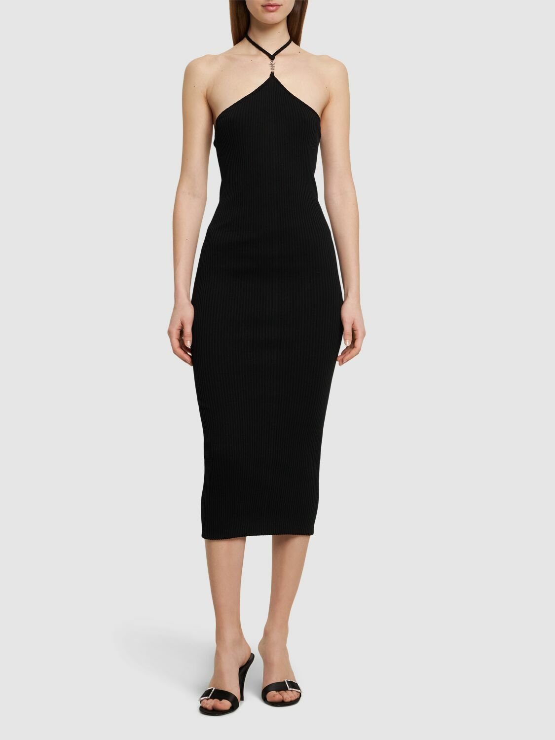 AMIRI Cotton Blend Knit Halter Neck Midi Dress Amiri