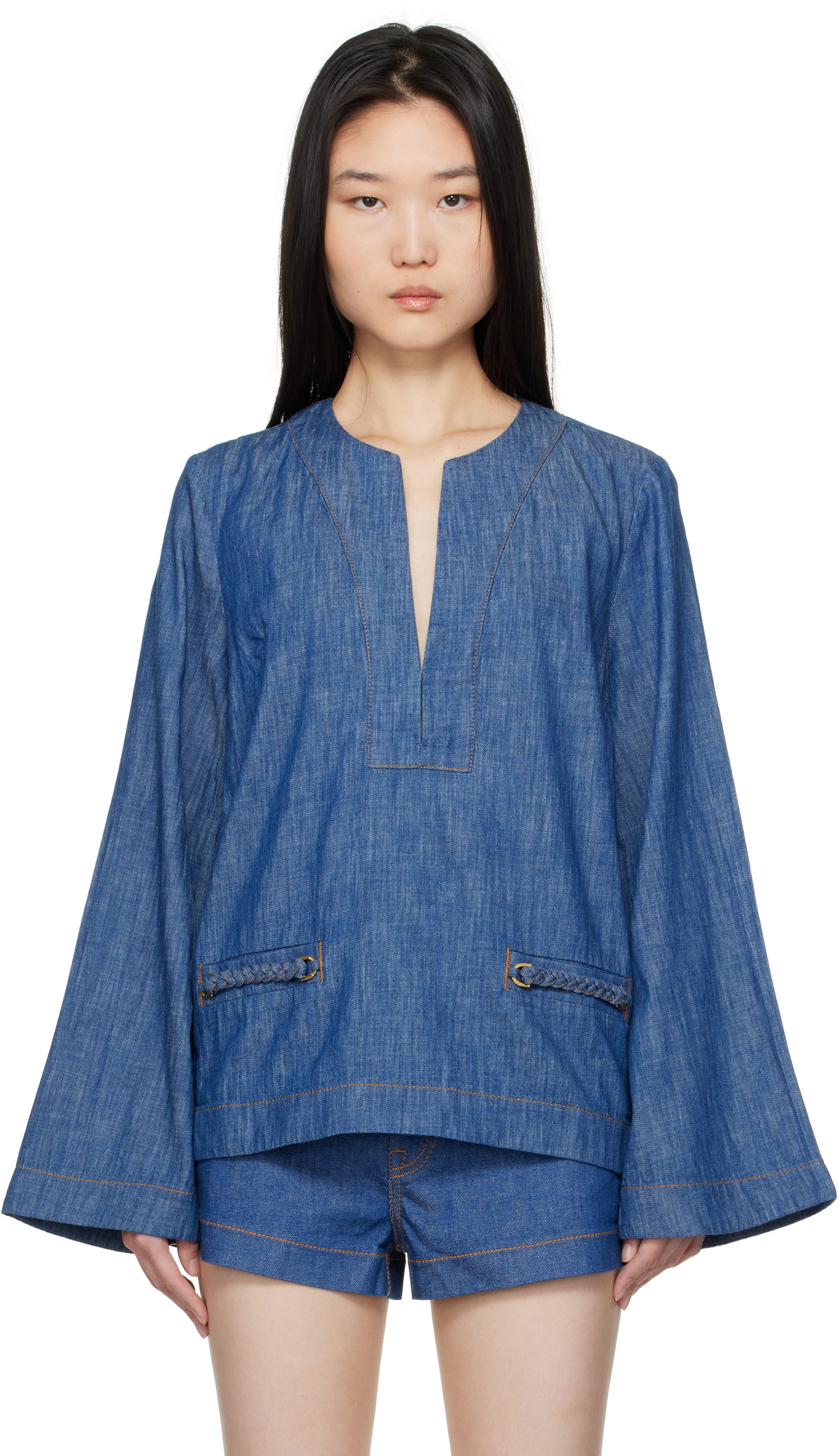 ZIMMERMANN Blue Wylie Denim Tunic Blouse Zimmermann