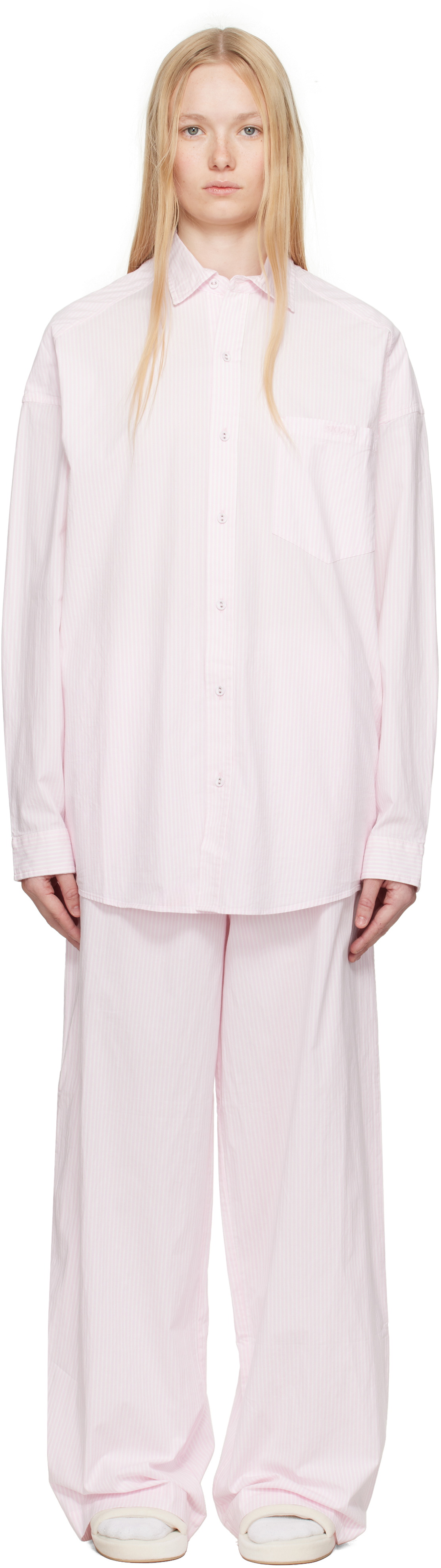 SKIMS Pink & White Cotton Poplin Oversized Sleep Pyjama Set SKIMS