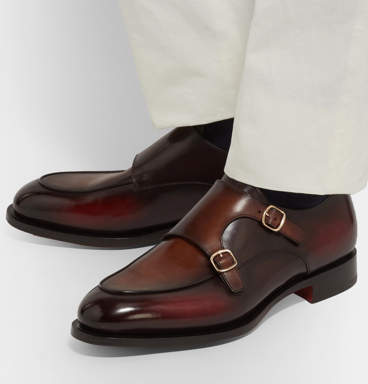 Santoni - Polished-Leather Monk-Strap Shoes - Brown Santoni