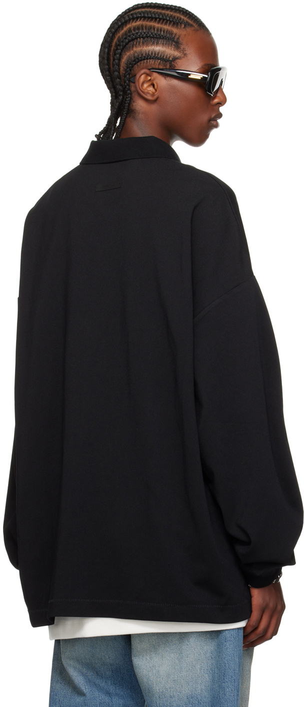 Fear of God ESSENTIALS Black Logo Patch Long Sleeve Polo Fear Of God ...