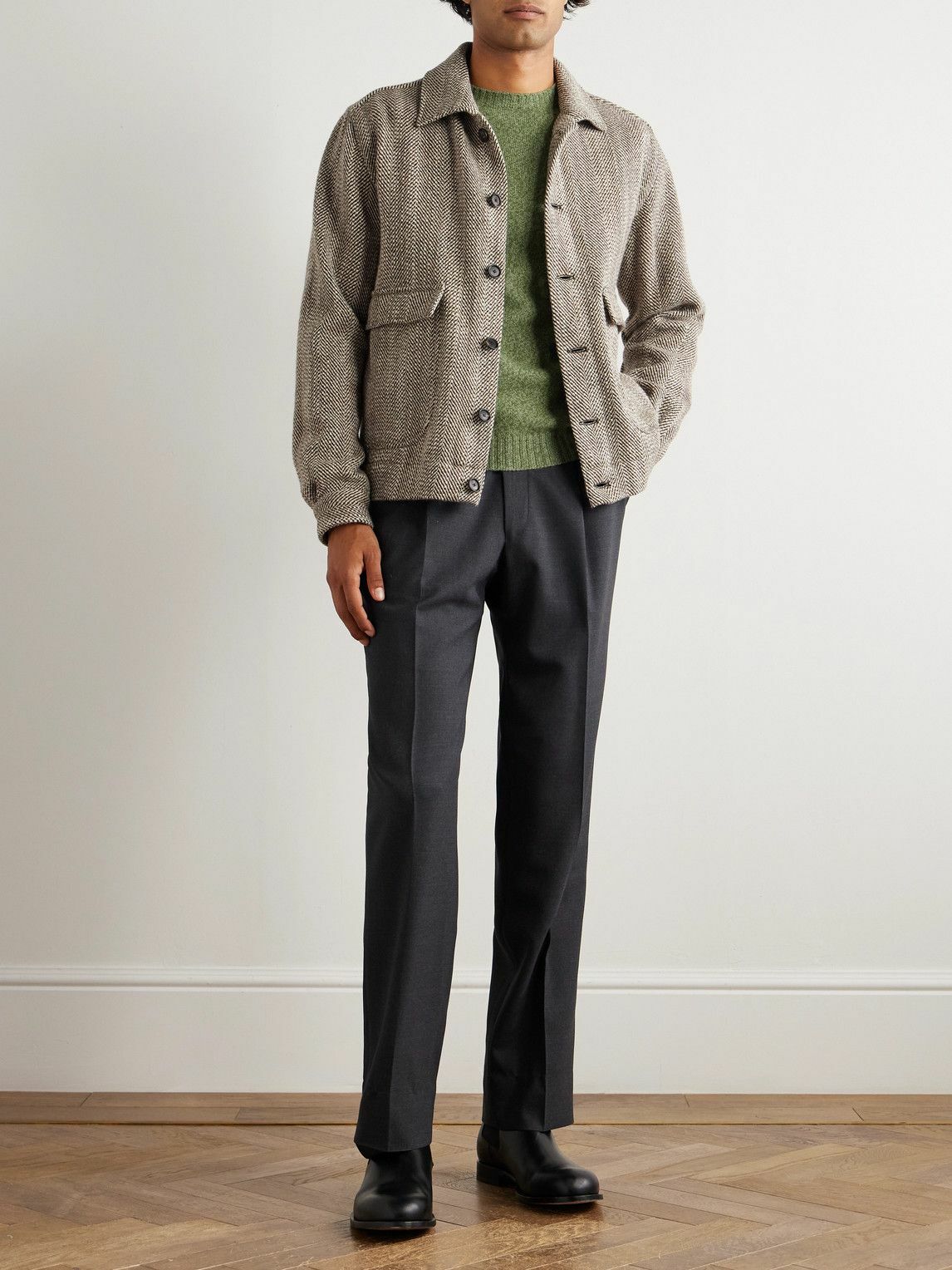 De Petrillo - Herringbone Wool-Blend Jacket - Brown De Petrillo