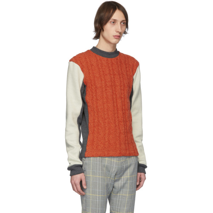 Daniel W. Fletcher Orange Woolmark Collection Panelled Cable Sweater ...
