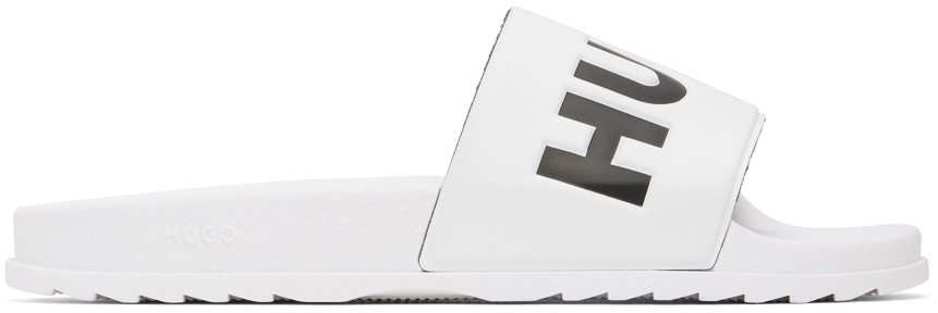 Hugo White Logo Strap Pool Slides Hugo Boss