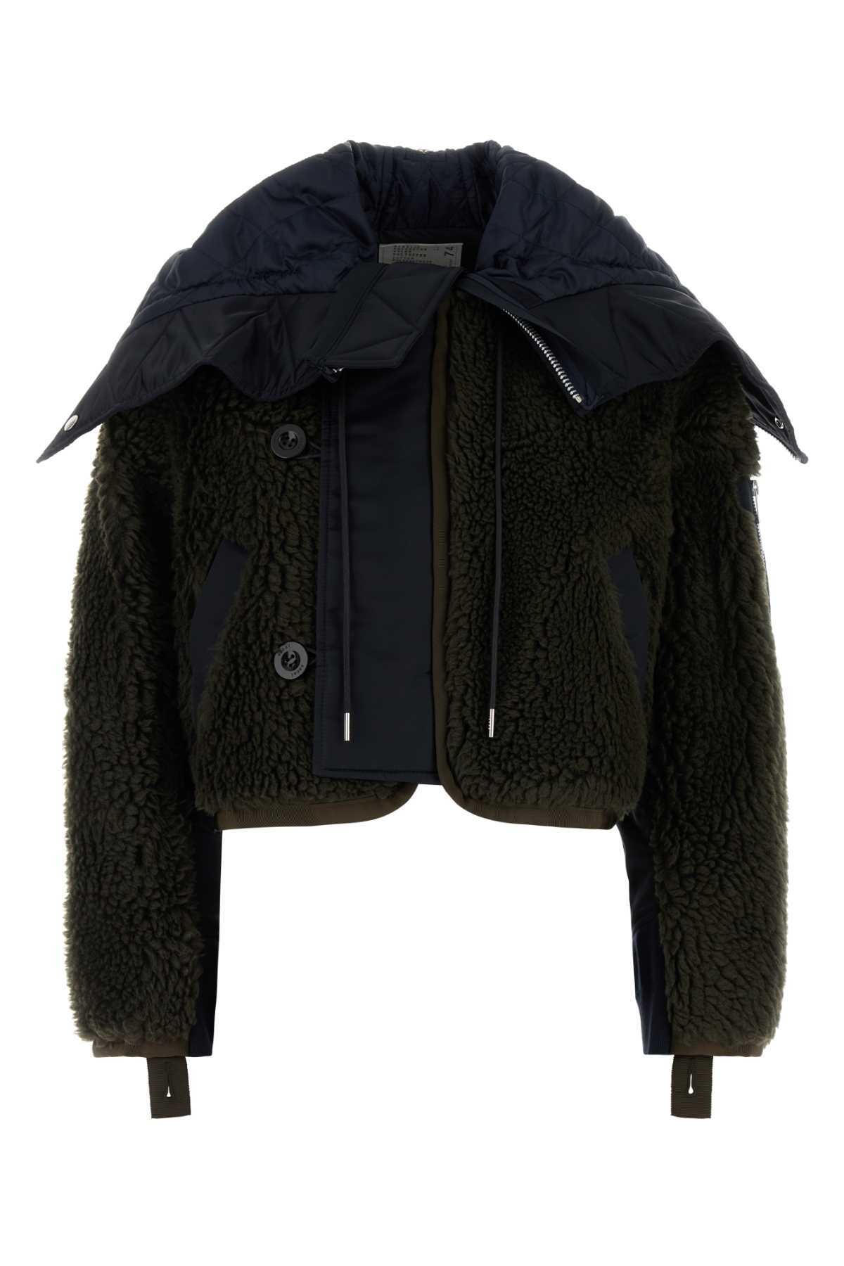 Sacai Two-tone Teddy And Nylon Bomber Jacket Sacai