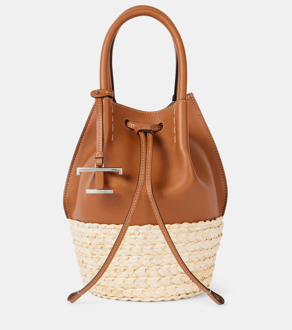Tod's Bux raffia-trimmed leather bucket bag Tod's