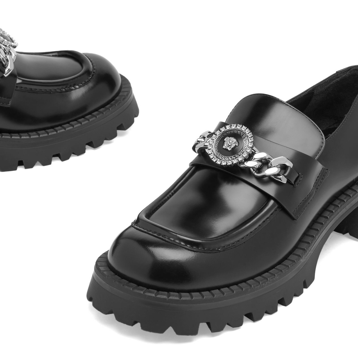 Versace Women's Loafer in Black/Palladium Versace