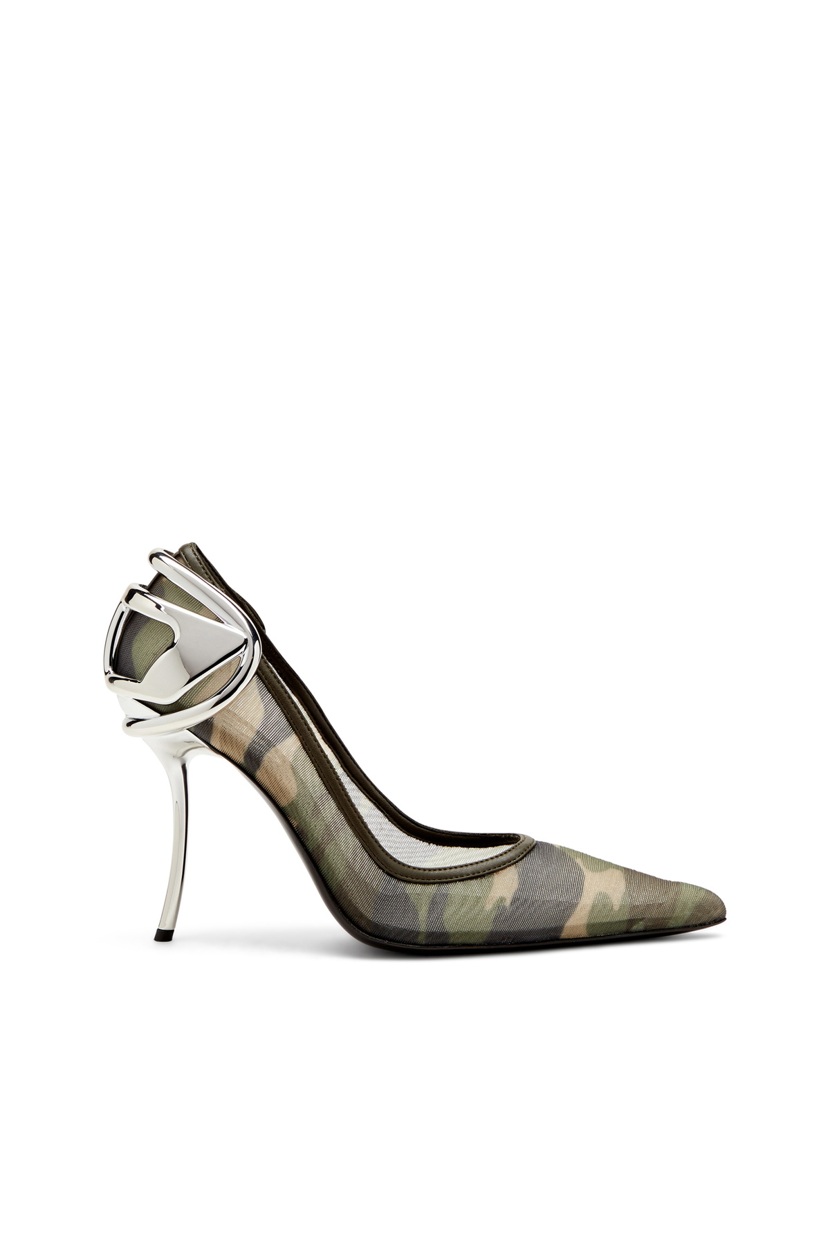 Diesel Camo-mesh pumps with curved heel - Décolleté Womens in Green Diesel