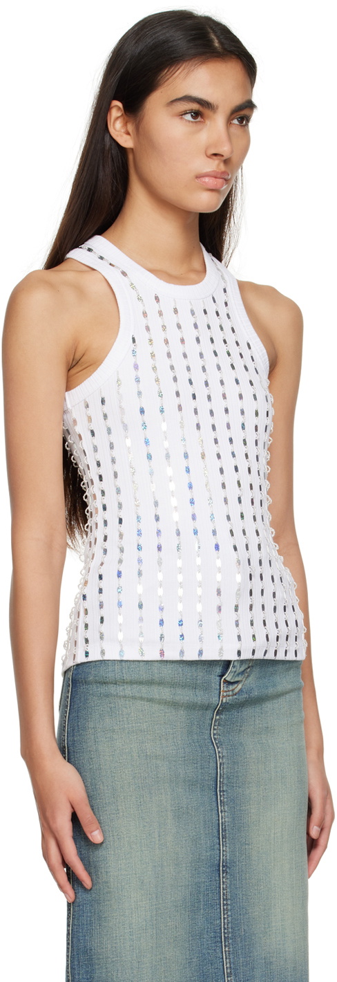 GANNI White Beaded Tank Top GANNI
