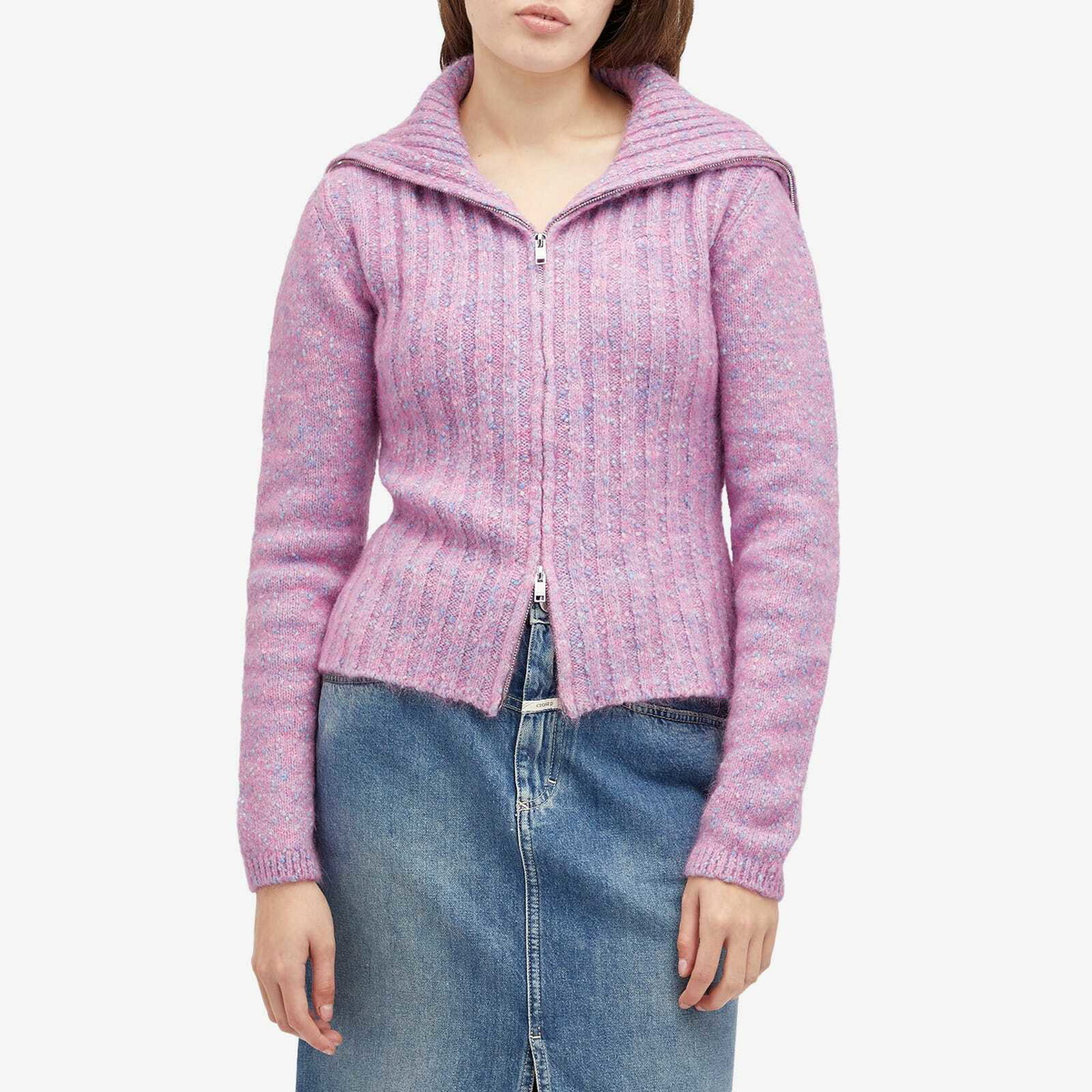 GANNI Women's Alpaca Cotton Mix Highneck in Rose Violet GANNI