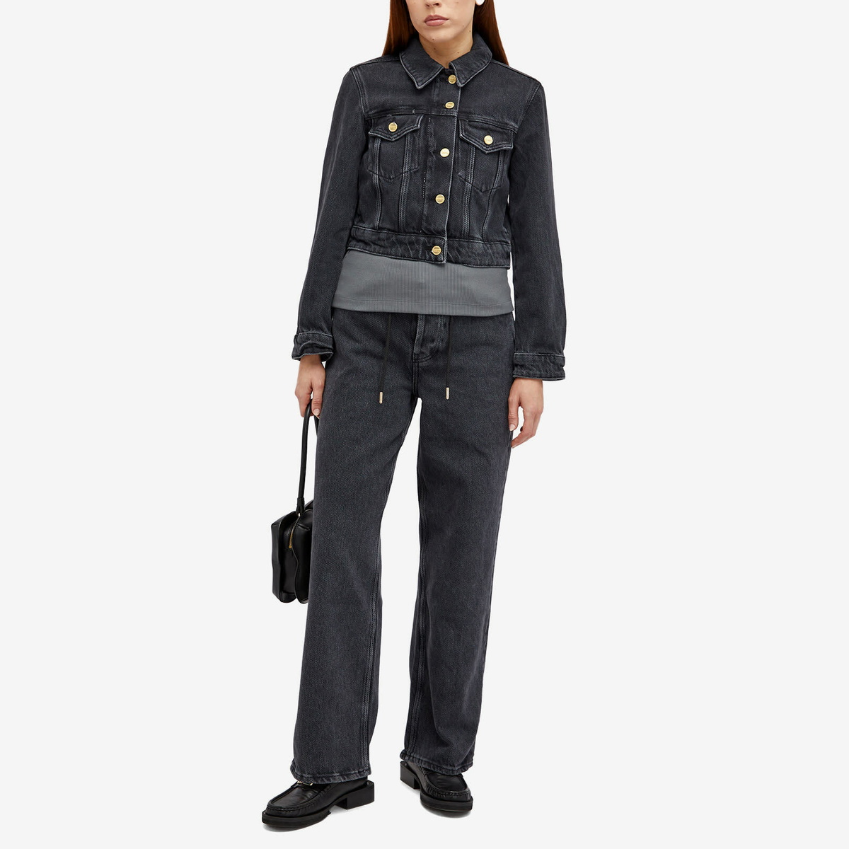 GANNI Women's Denim Crop Jacket in Washed Black/Black GANNI