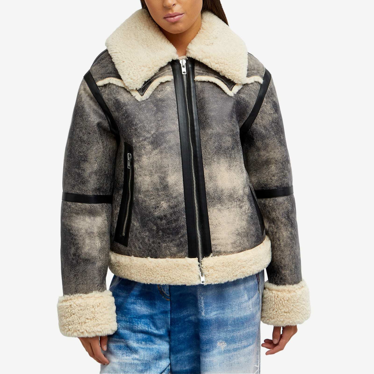 Stand Studio Women's Lessie Faux Leather Jacket in Grey/Natural White ...