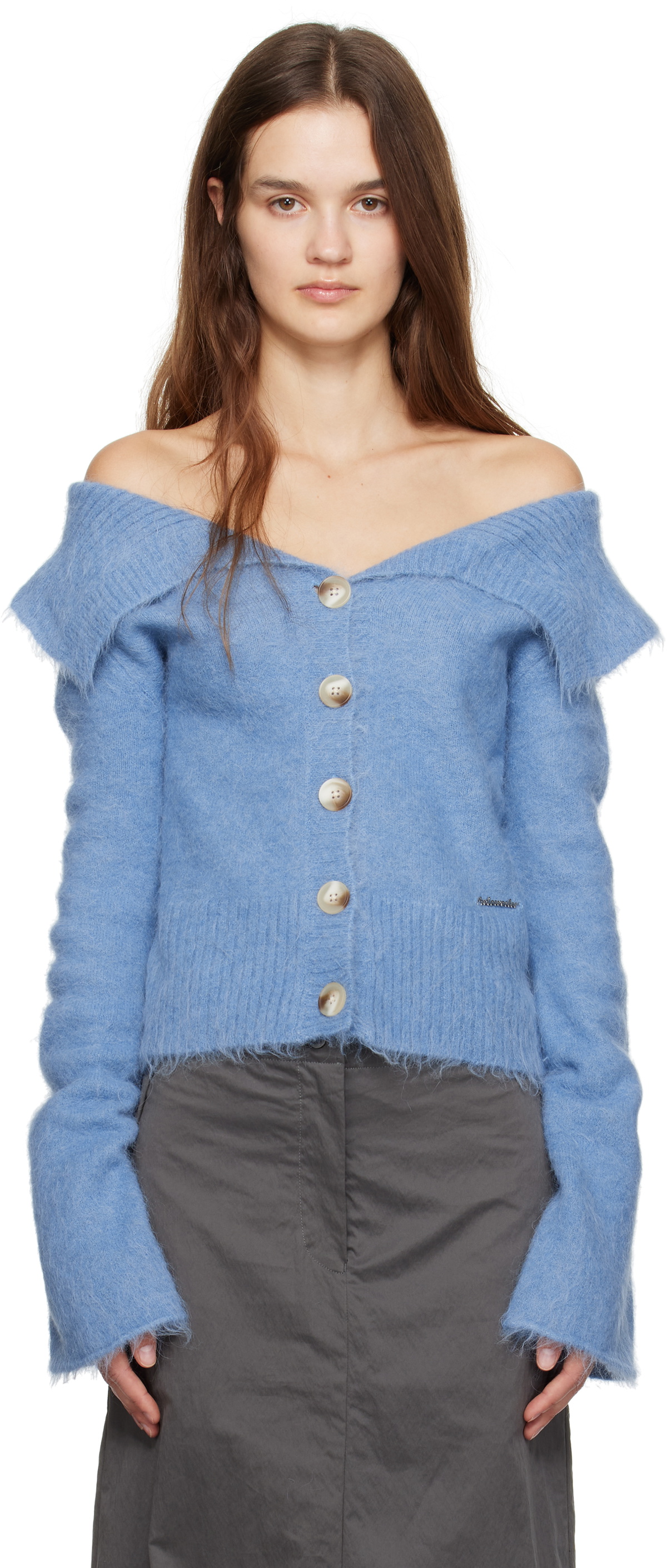 Holzweiler Blue Off Shoulder Cardigan Holzweiler