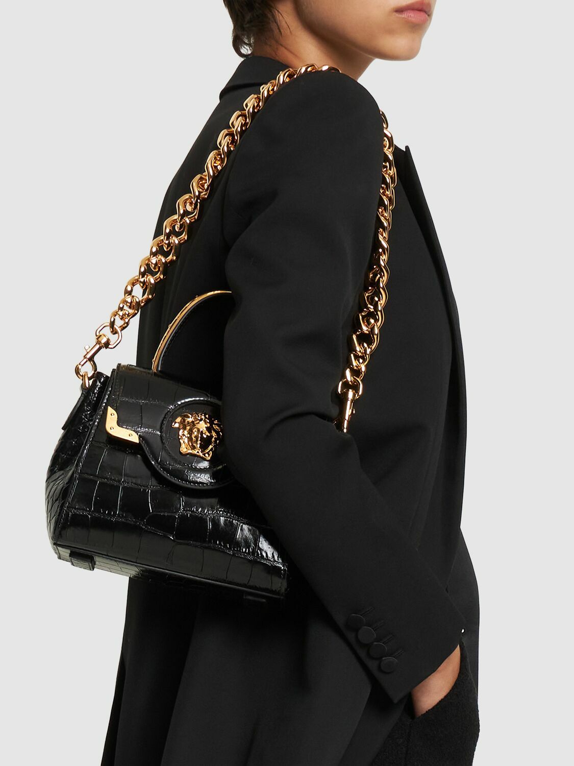 VERSACE - Croc Embossed Leather Top Handle Bag Versace