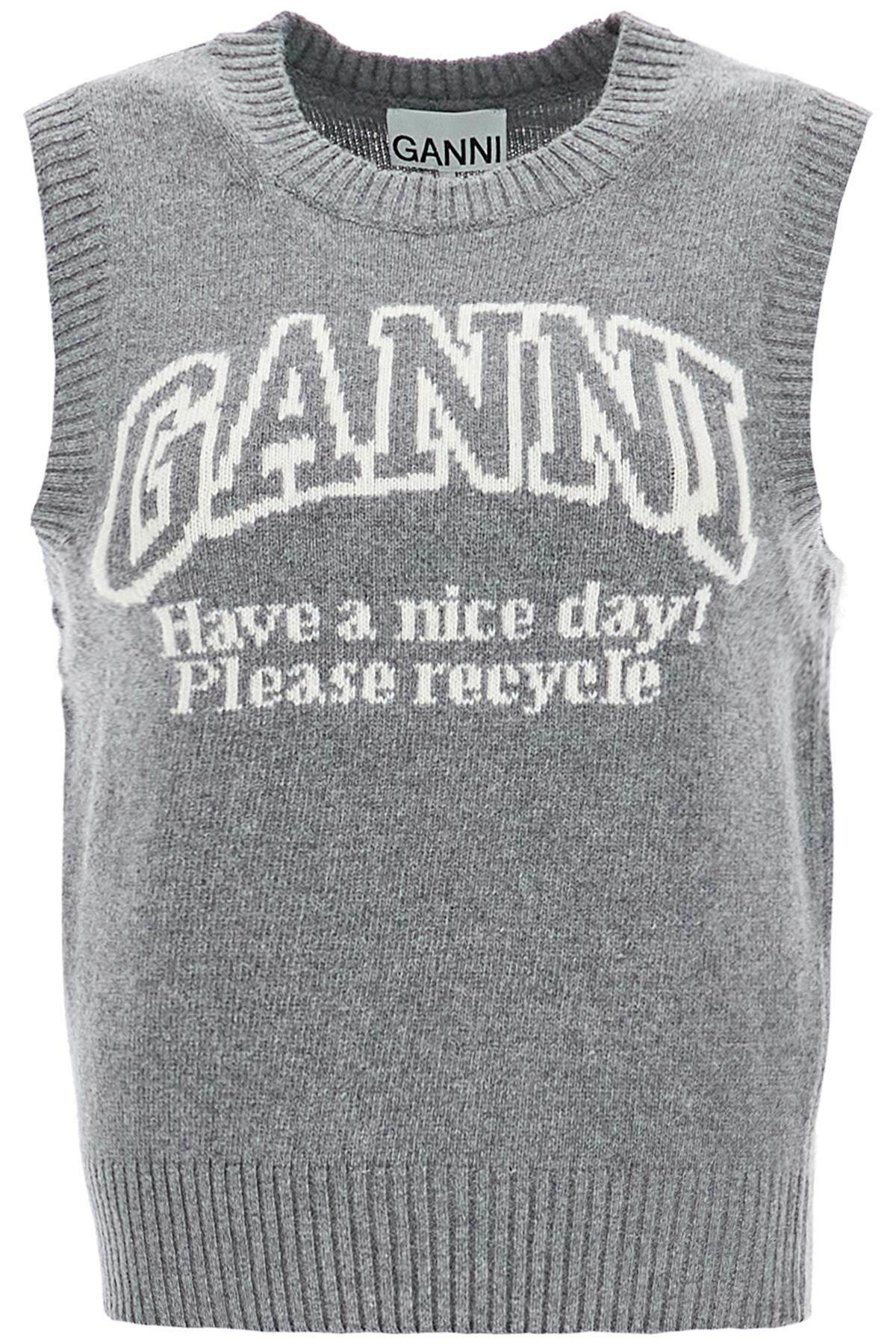 GANNI knitted vest with logo Grey GANNI