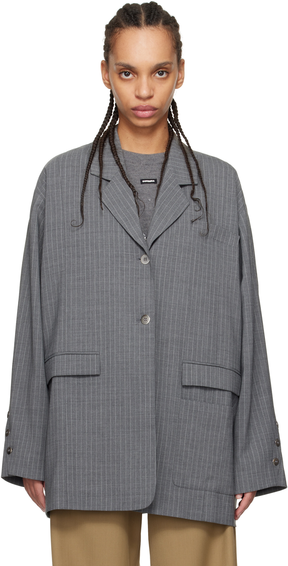 Cordera Gray Tailoring Pinstripe Blazer CORDERA