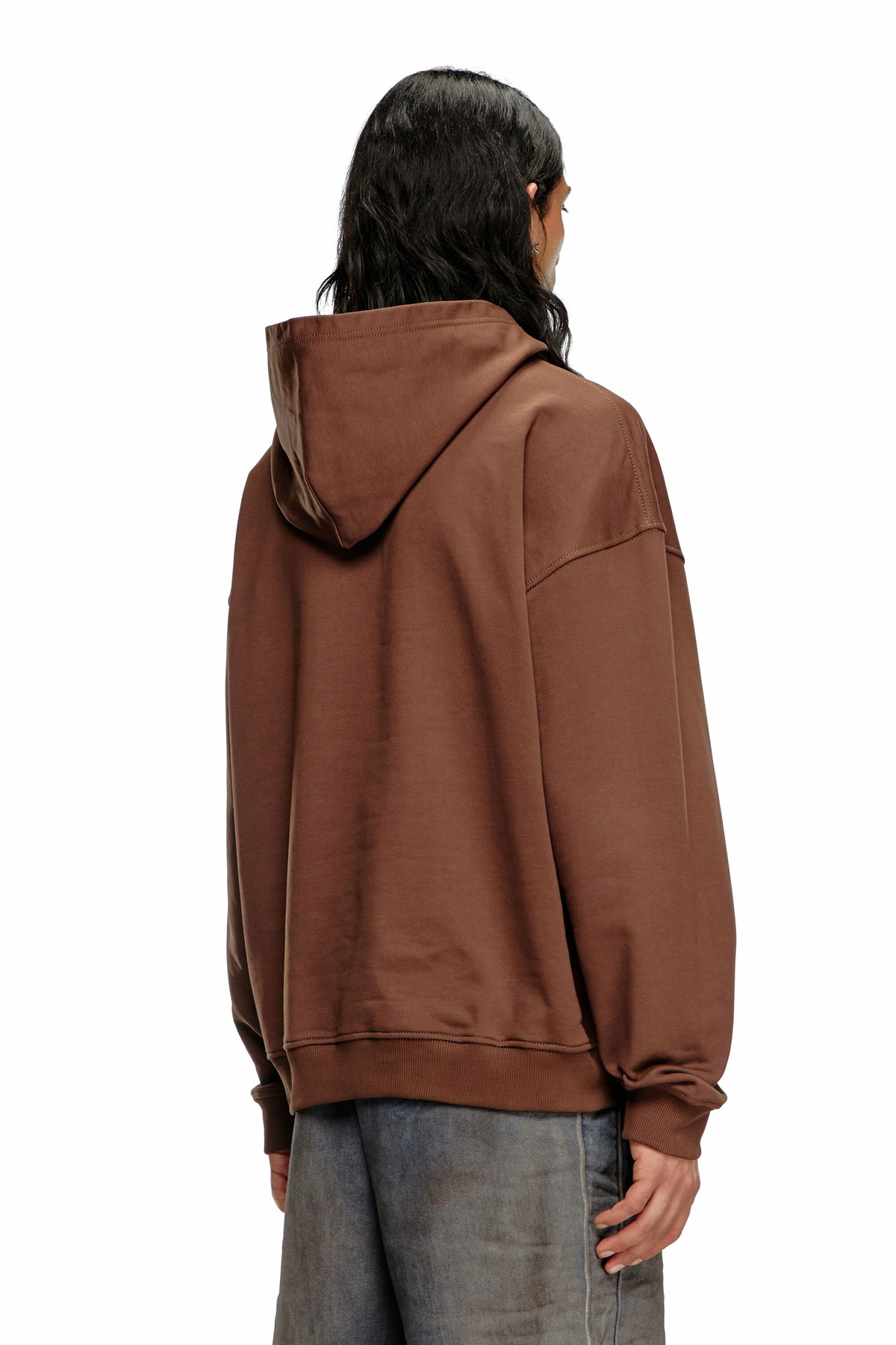 Diesel Hoodie with D logo patch - Sweaters Mens in Brown Diesel