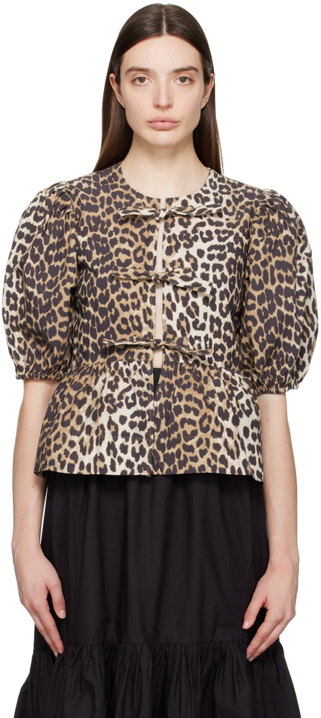 GANNI Brown Tie Blouse GANNI