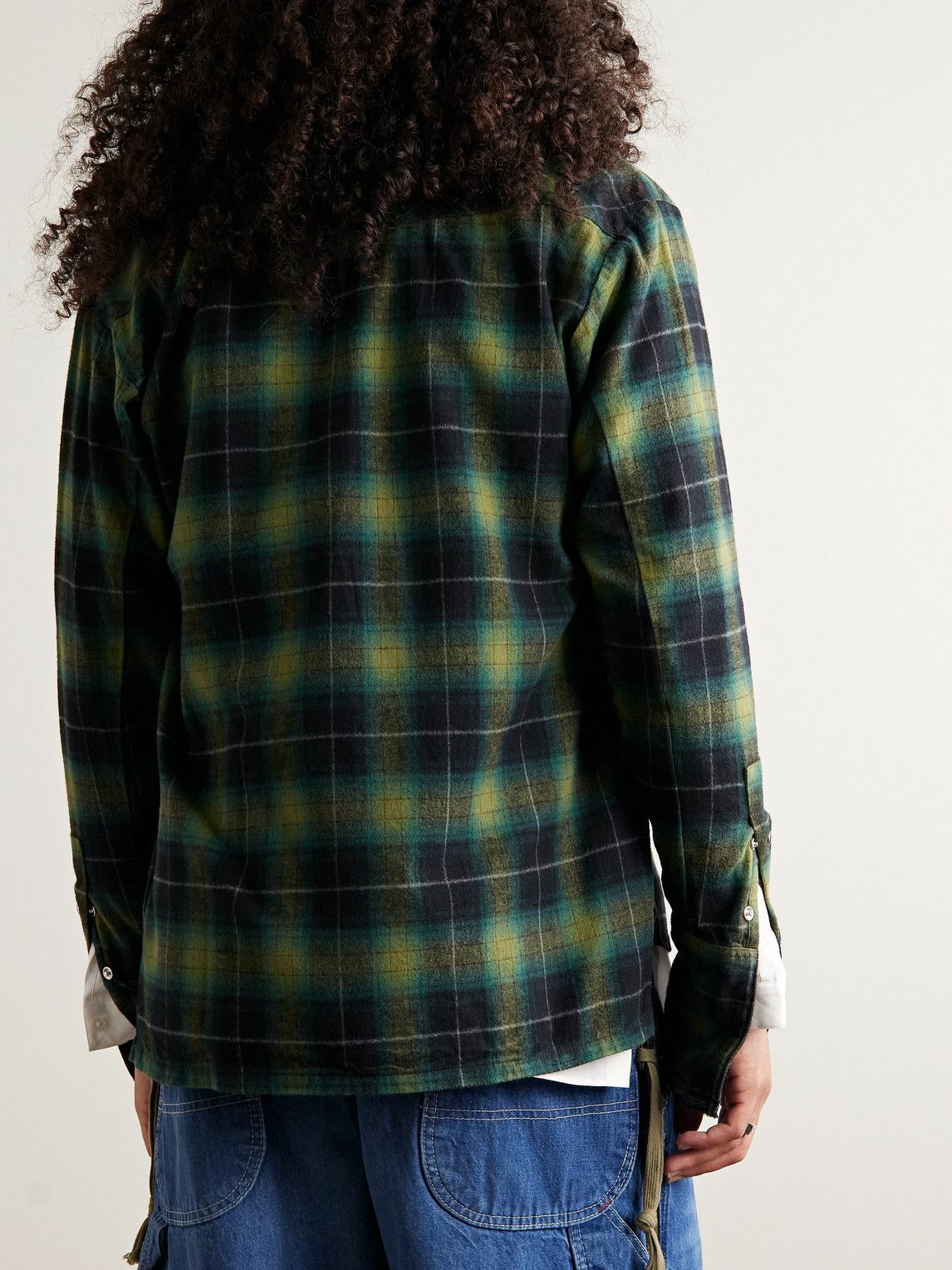 Greg Lauren - Shawl-Collar Checked Cotton-Flannel Western Shirt - Green ...