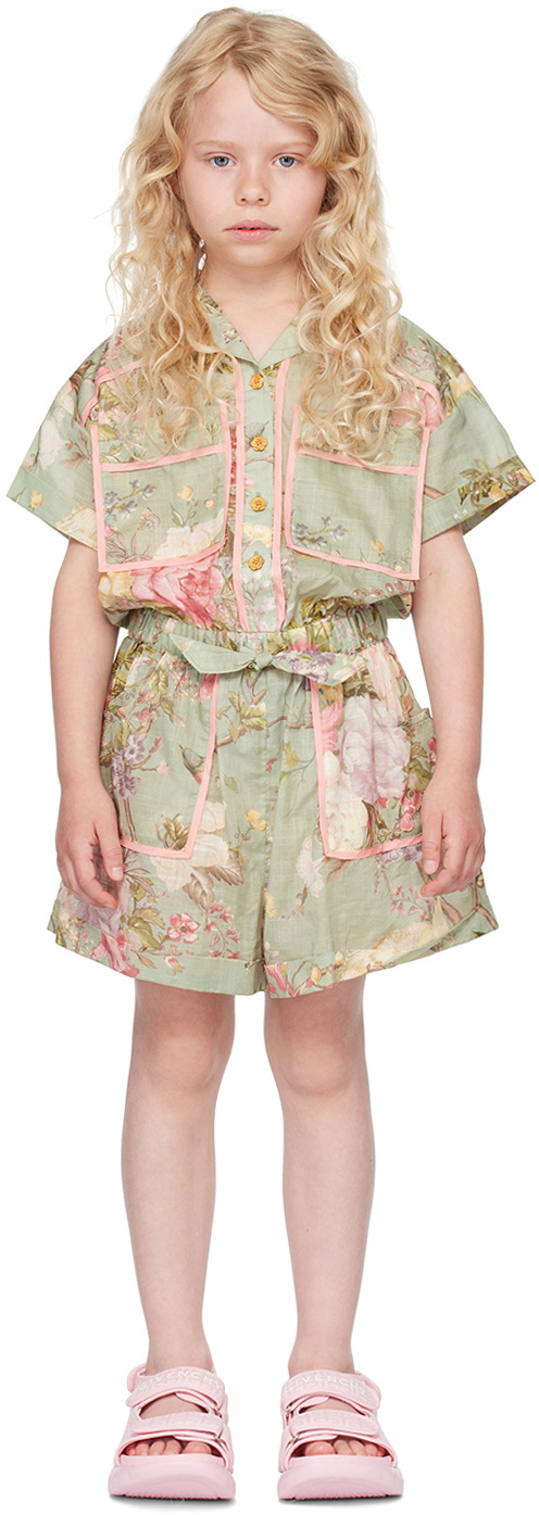 ZIMMERMANN Kids Green Waverly Romper Zimmermann