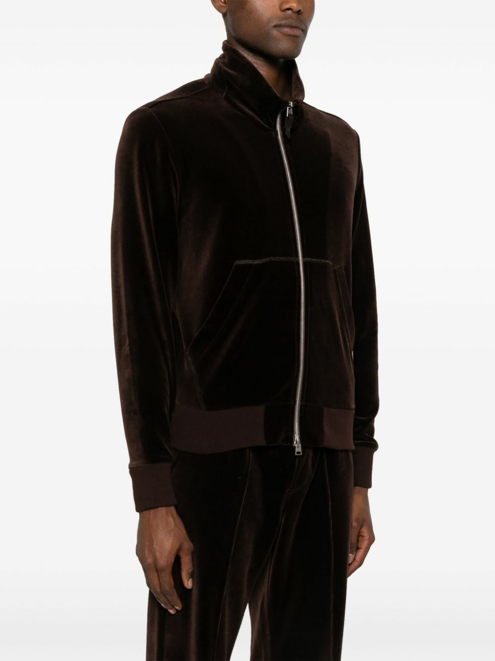 TOM FORD Brown Zip-Up Velvet Track Jacket TOM FORD