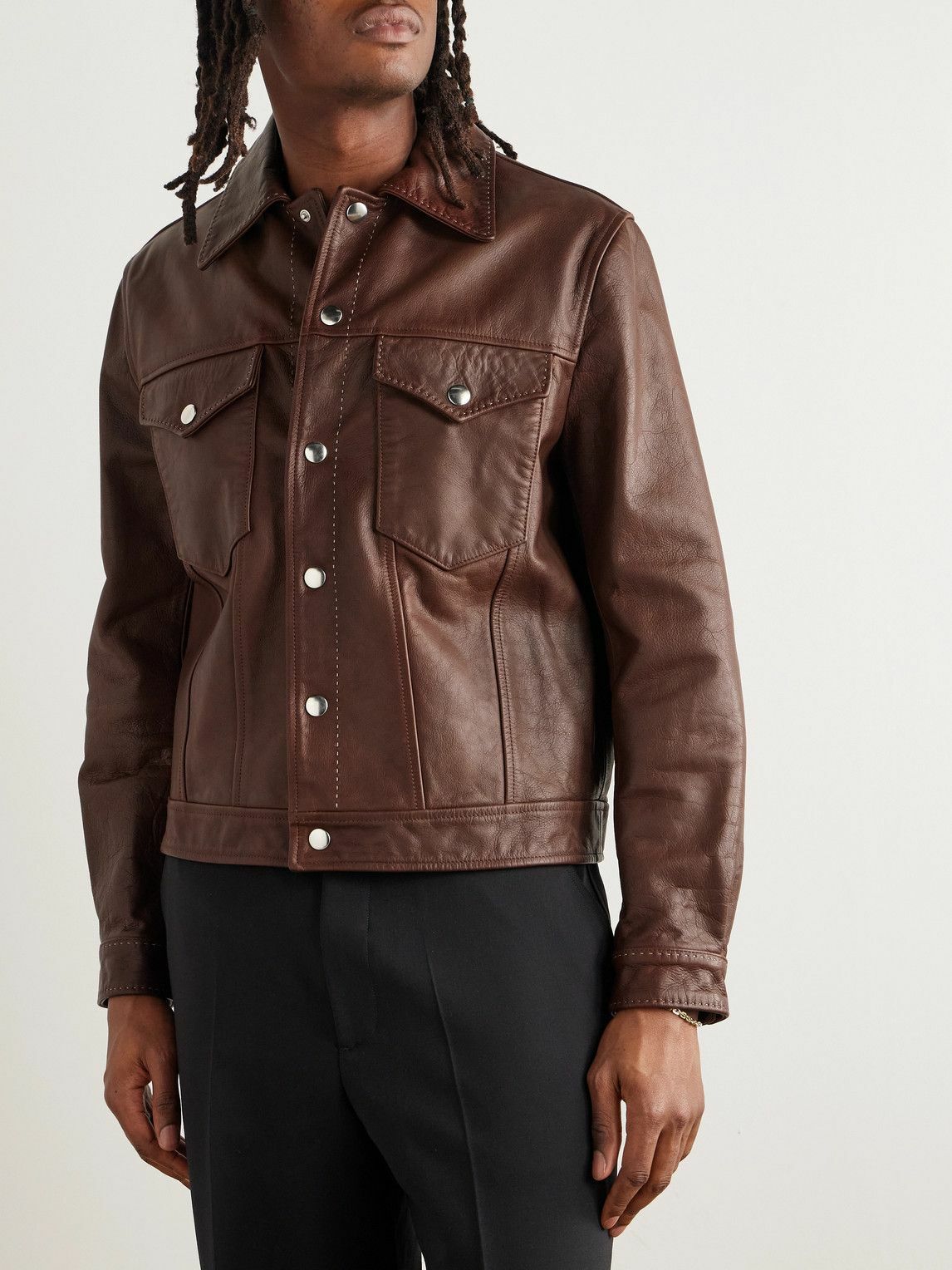 SECOND / LAYER - Leather Trucker Jacket - Brown Second/Layer