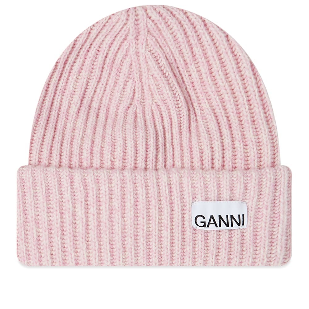 GANNI Women's Logo Structured Rib Beanie in Lilac Sachet GANNI