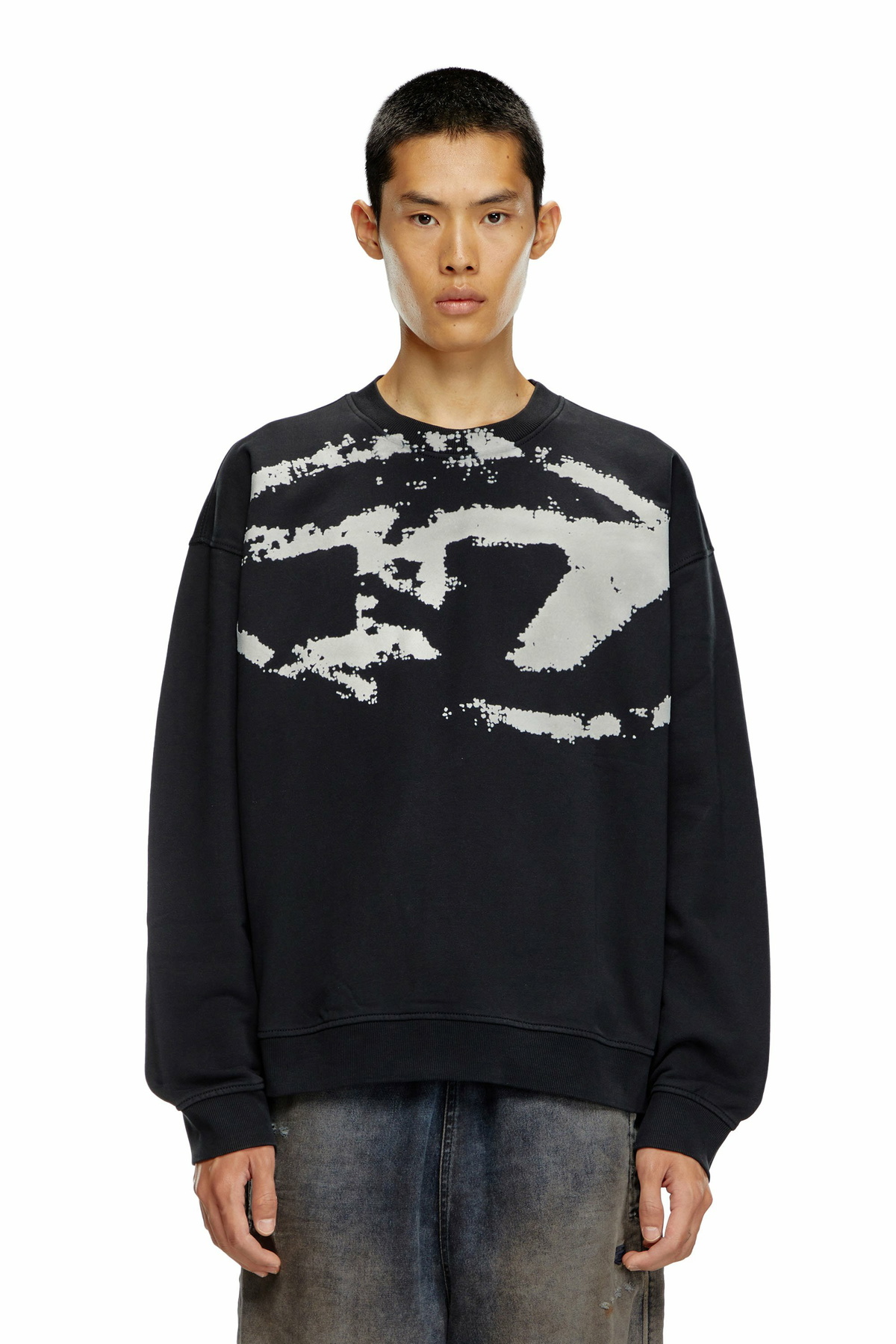 Diesel Sweatshirt with distressed flocked logo - Sweaters Mens in Black ...