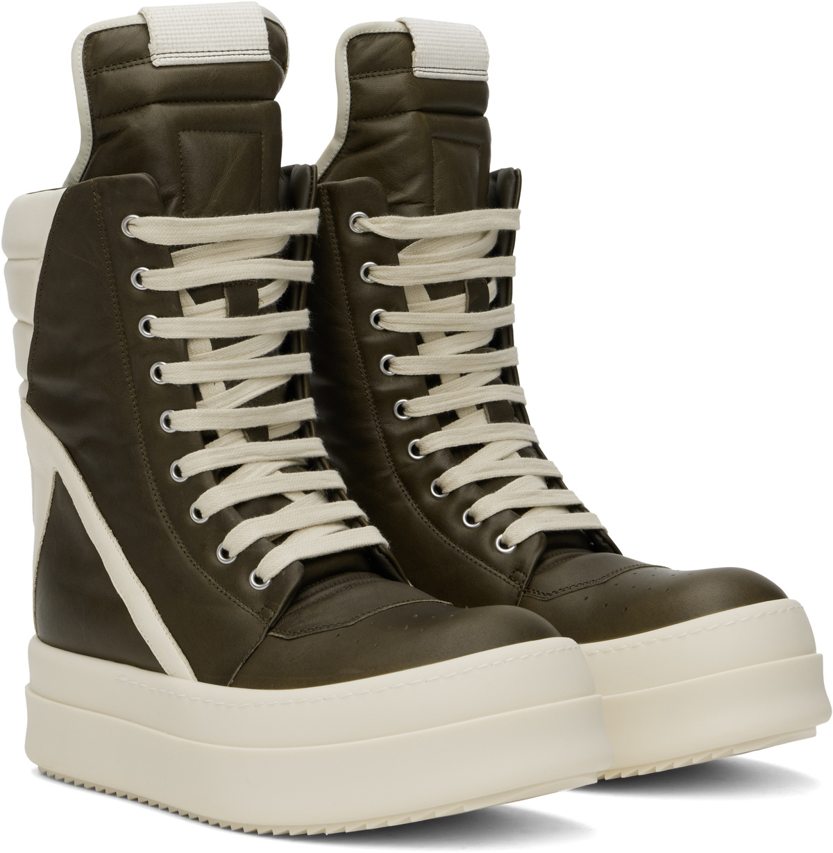 Rick Owens Khaki & Off-White Porterville Mega Geobasket Sneakers Rick Owens