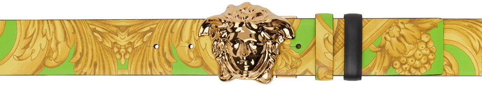 Versace Black & Gold Barocco Reversible Belt Versace