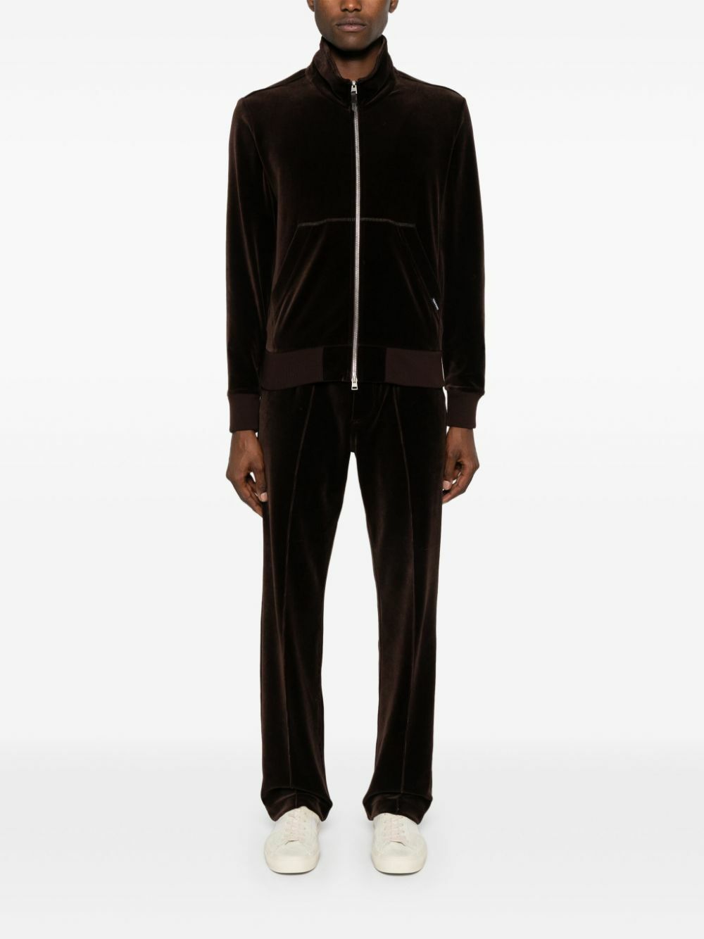 TOM FORD Brown Zip-Up Velvet Track Jacket TOM FORD