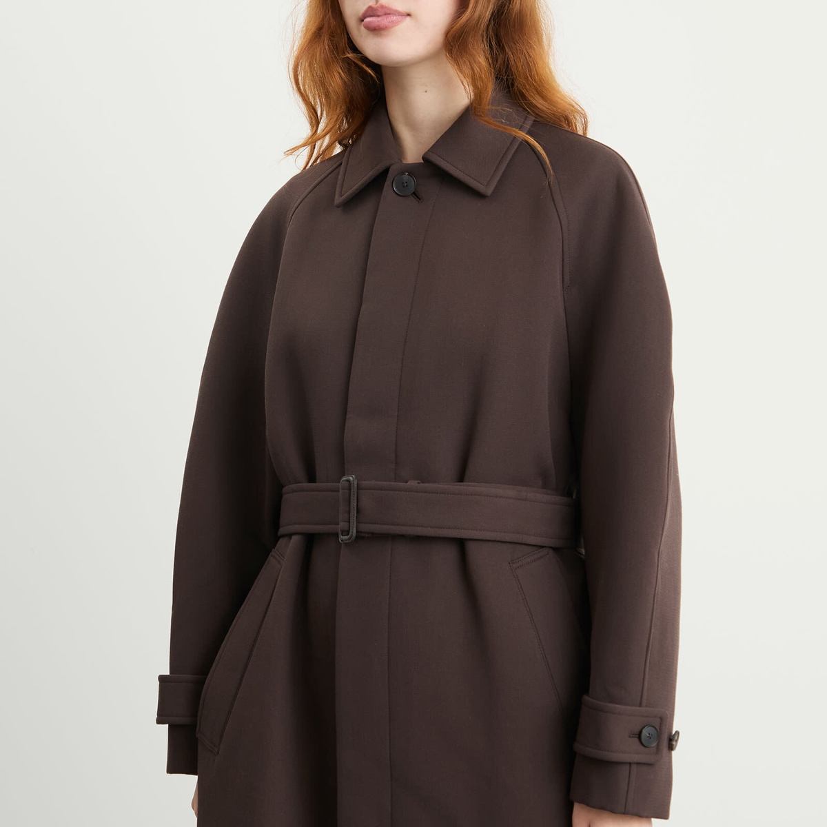 Auralee Women's Twisted Double Cloth Coat in Dark Brown Auralee