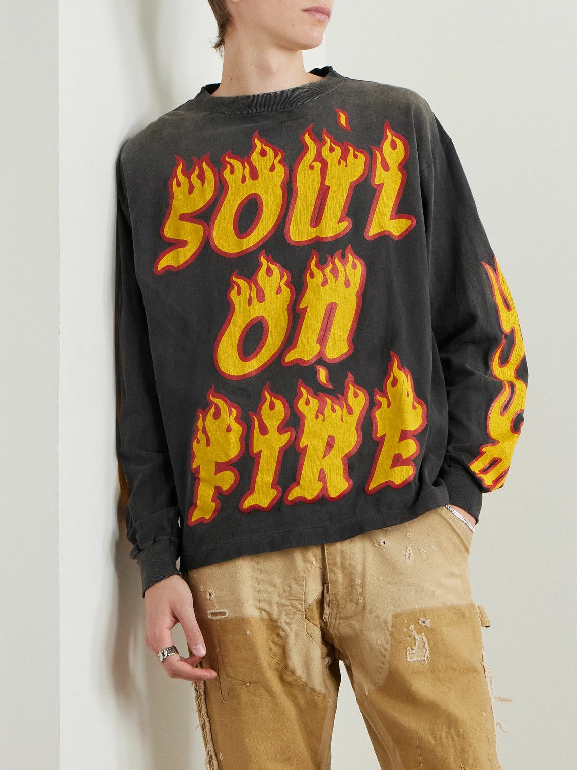 SAINT Mxxxxxx - Soul On Fire Distressed Printed Cotton-Jersey T-Shirt ...