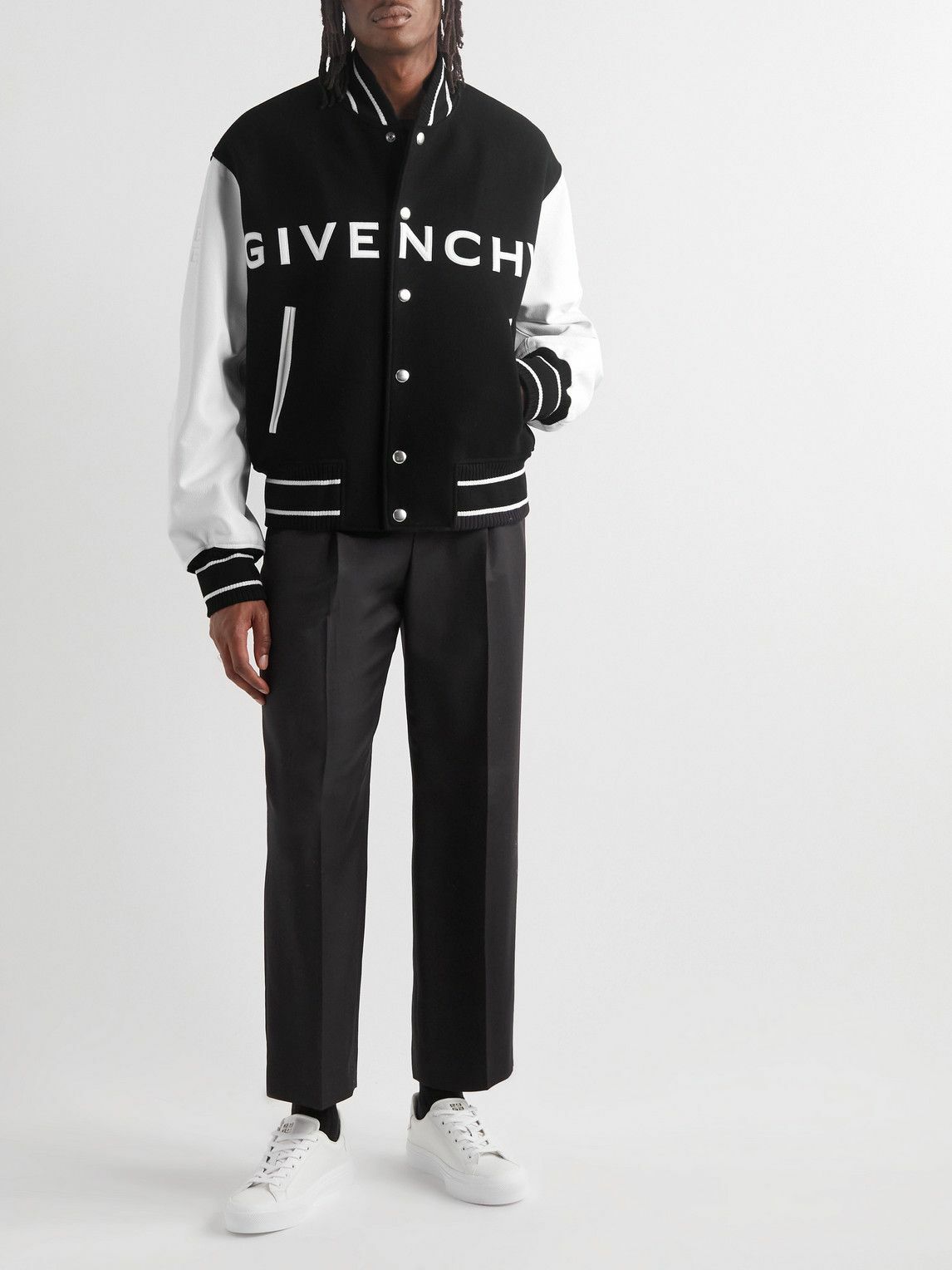 Givenchy - Logo-Appliquéd Wool-Blend and Leather Bomber Jacket - Black ...