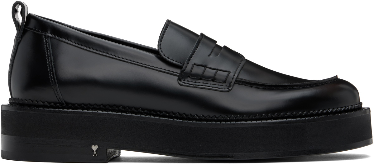 AMI Paris Black Leather Anatomical Toe Loafers AMI