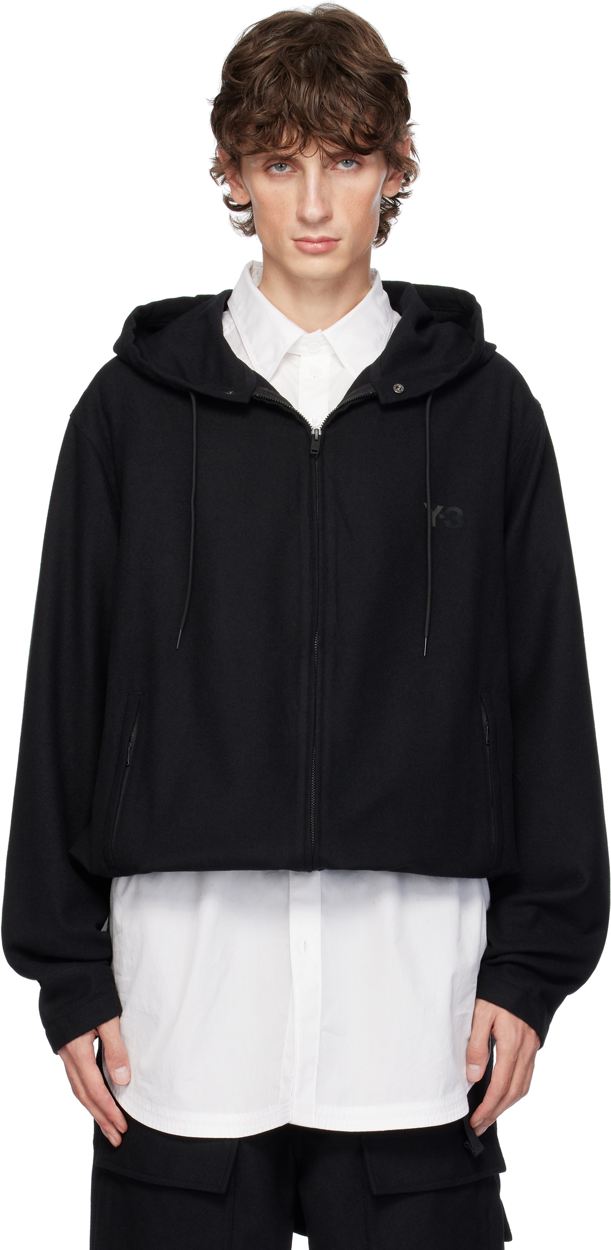 Y-3 Black Flannel Hood Jacket Y-3