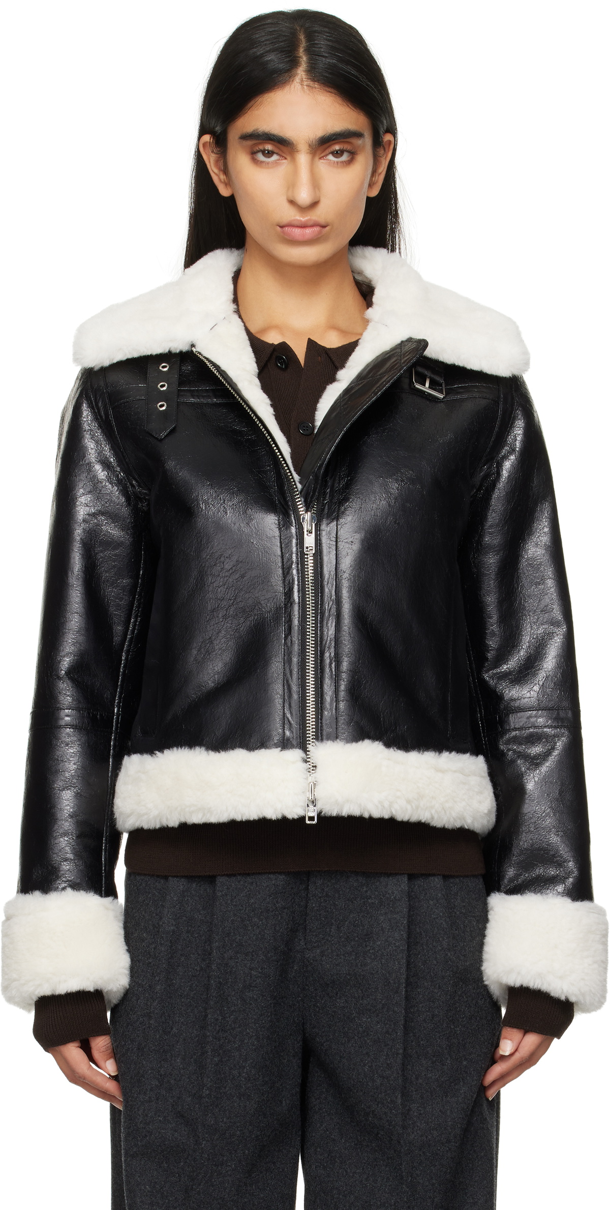 Stand Studio Black & Off-White Lorelle Faux-Shearling Jacket Stand Studio