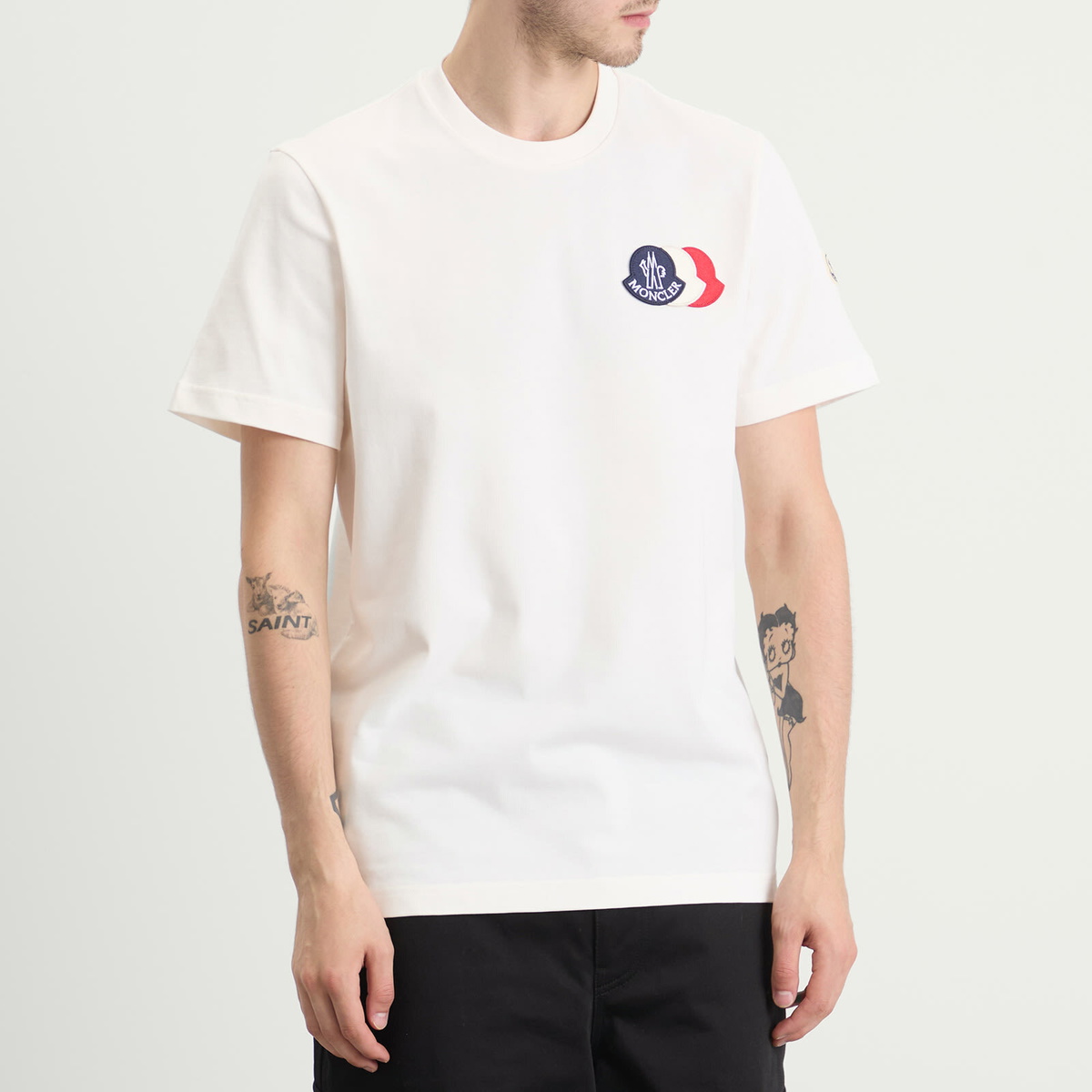 Moncler Men's Triple Logo Heavy Cotton T-Shirt in White Moncler