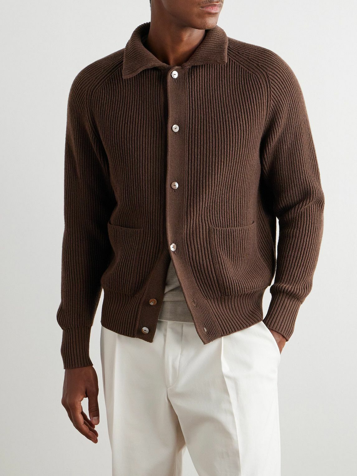 Stòffa - Slim-Fit Ribbed Cashmere Cardigan - Brown STÒFFA