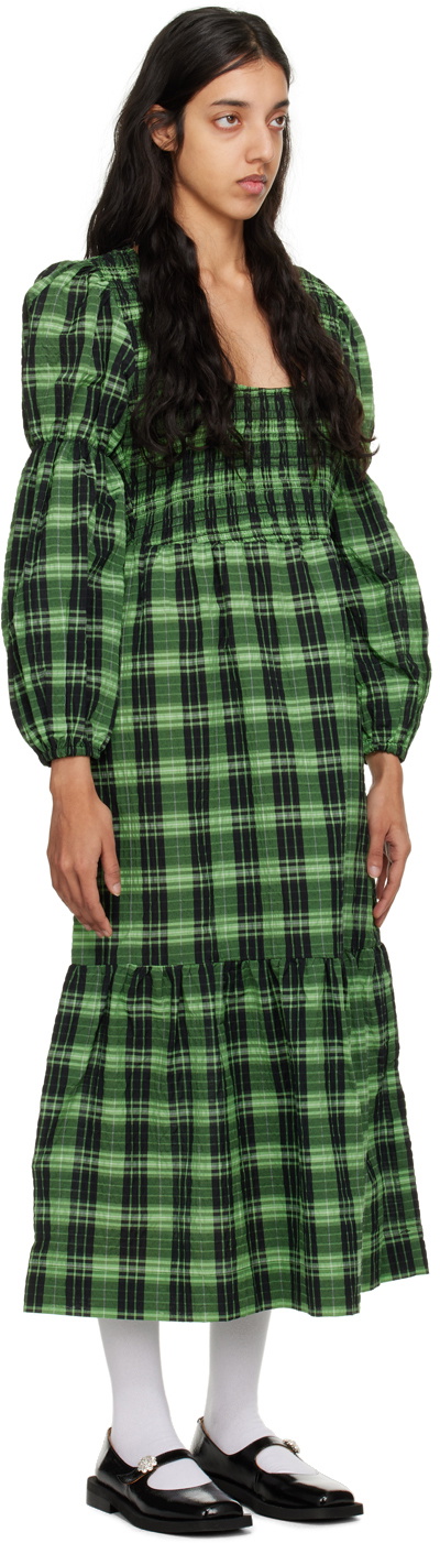 GANNI Green Check Midi Dress GANNI