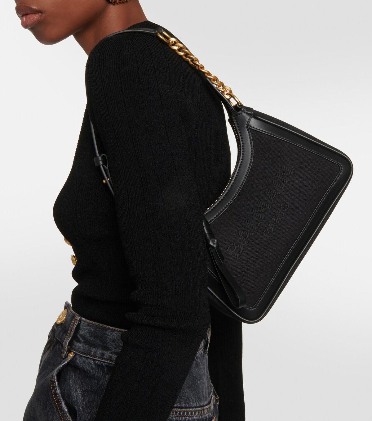 Balmain Leather-trimmed canvas shoulder bag Balmain