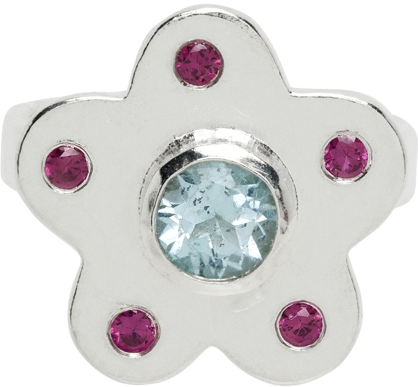 Shana Cave SSENSE Exclusive Silver Blue Raspberry Ring