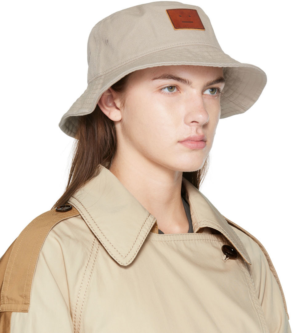 Acne Studios Beige Leather Patch Bucket Hat Acne Studios