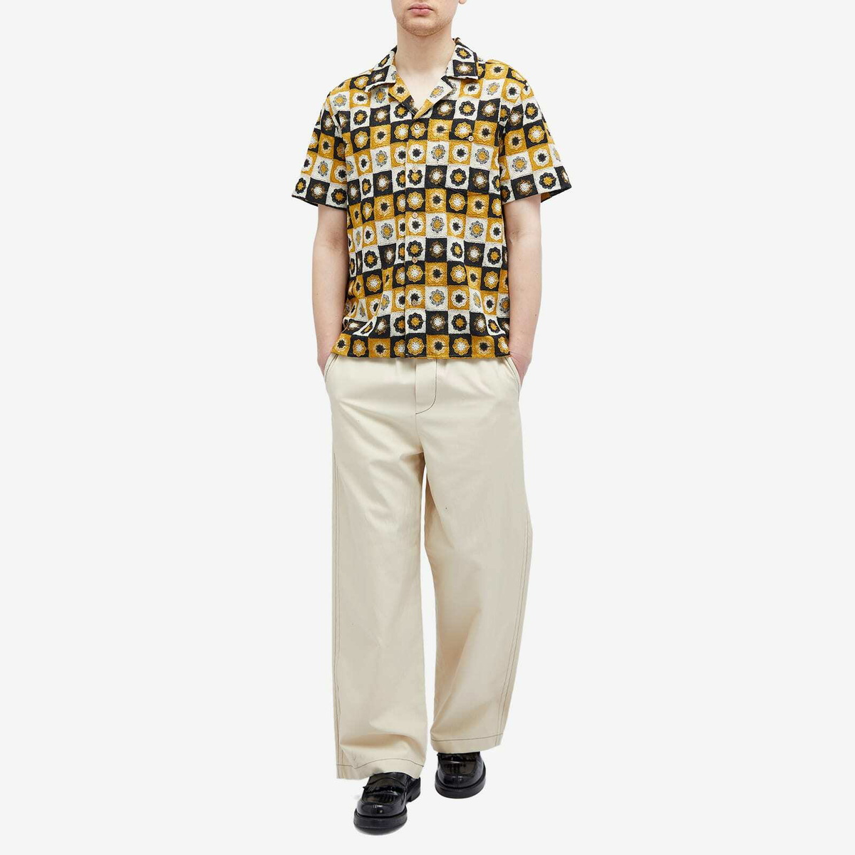 Percival Men's Sour Patch Cuban Shirt in Tan W. Black Percival
