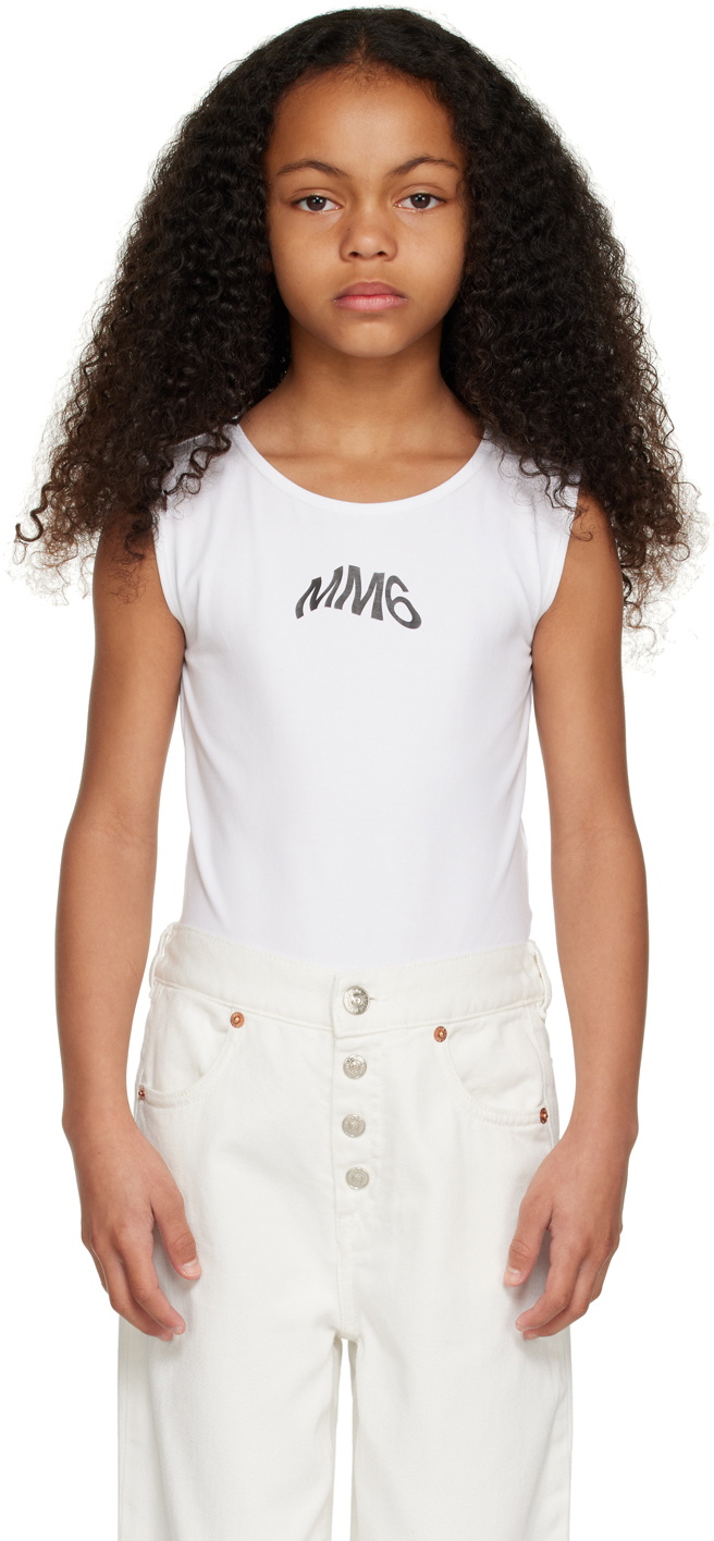 MM6 Maison Margiela Kids White Printed Bodysuit MM6 Maison Margiela