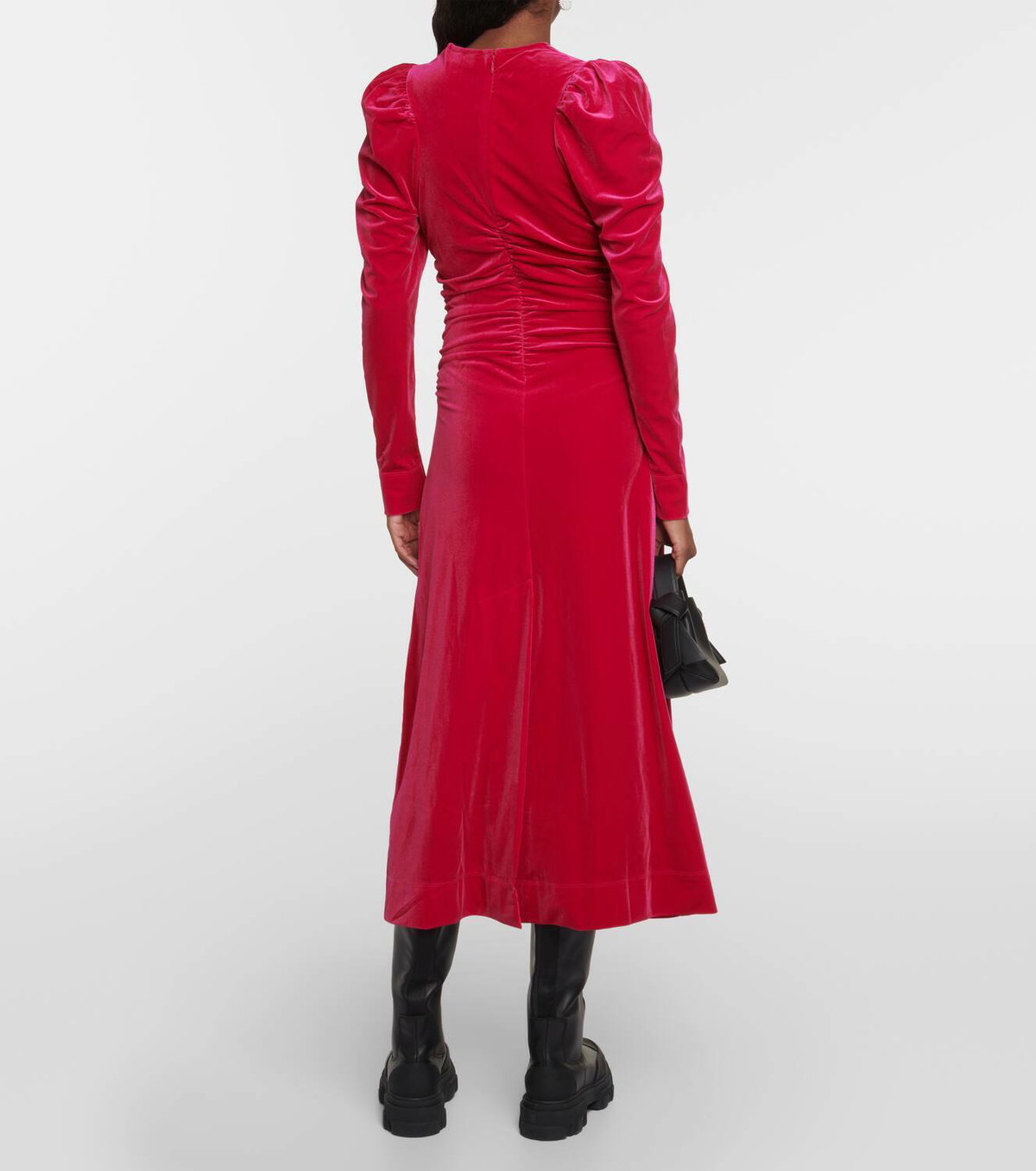 Ganni Gathered velvet maxi dress GANNI