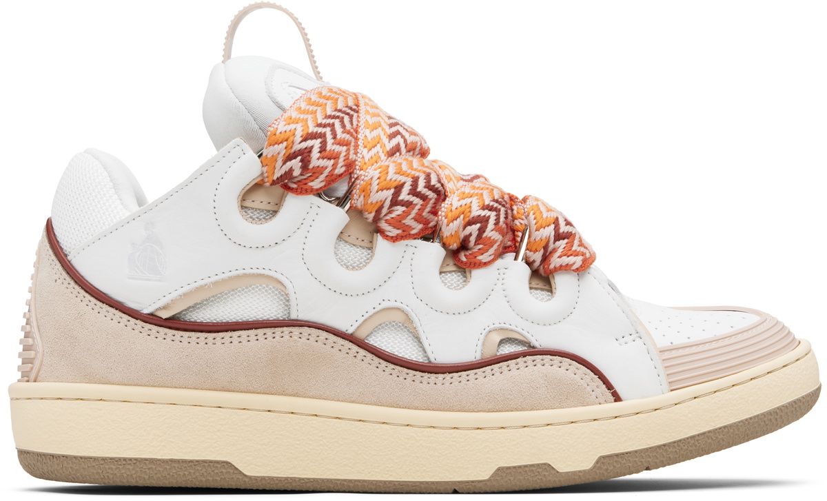 Lanvin White & Beige Curb Leather Sneakers Lanvin
