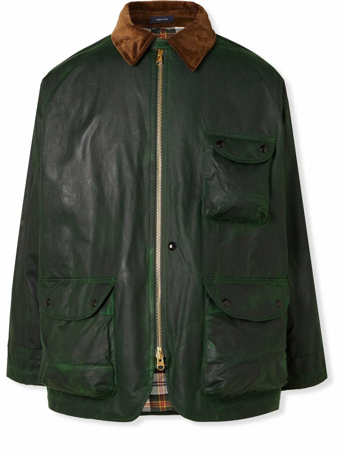 Drake's - Corduroy-Trimmed Waxed-Cotton Jacket - Green Drake's